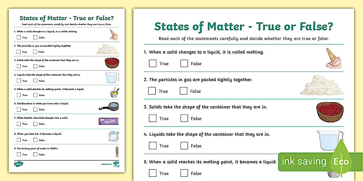 States of Matter Paper Quiz (teacher made) - Twinkl