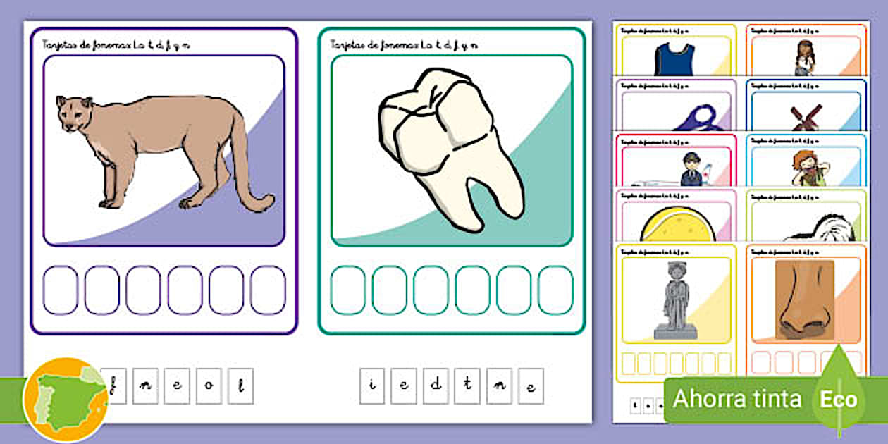 Tarjetas de fonemas: La t, d, f y n - Twinkl