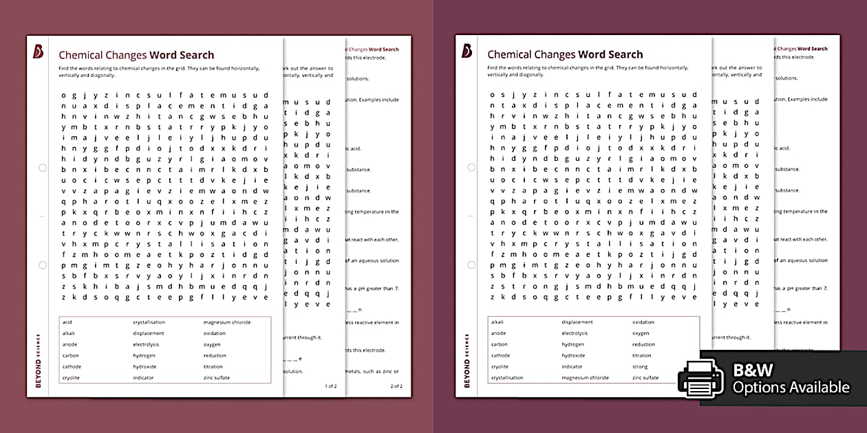 Chemical Change Word Search (Separate) - Twinkl