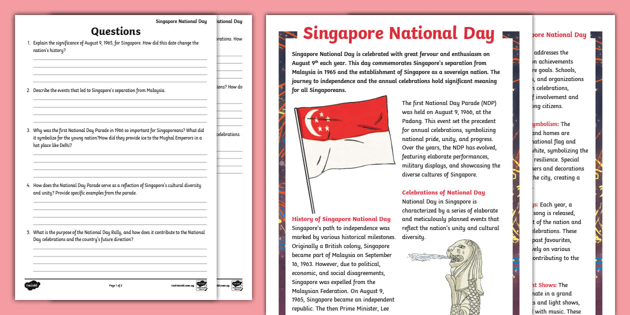 Singapore National Day Reading Comprehension - Twinkl