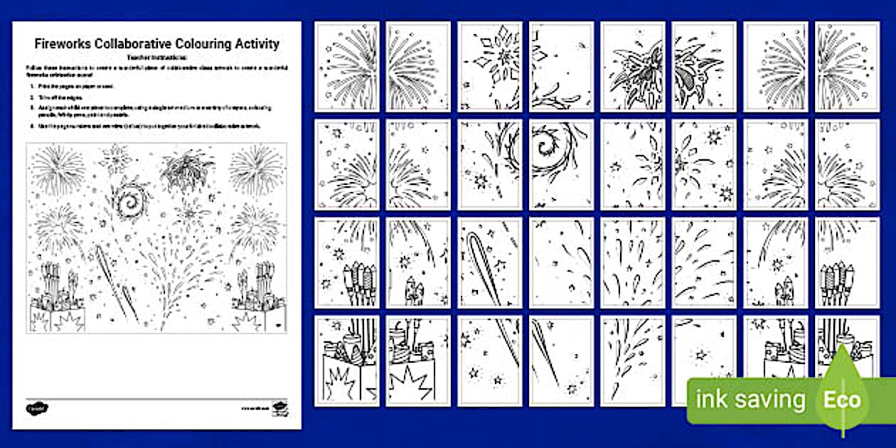 Fireworks Collaborative Colouring Activity Pack - Twinkl