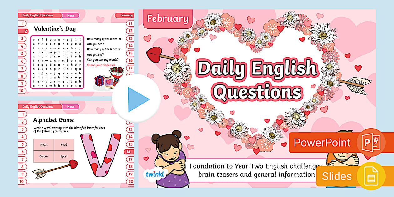 February Daily English Questions for Foundation to Year Two