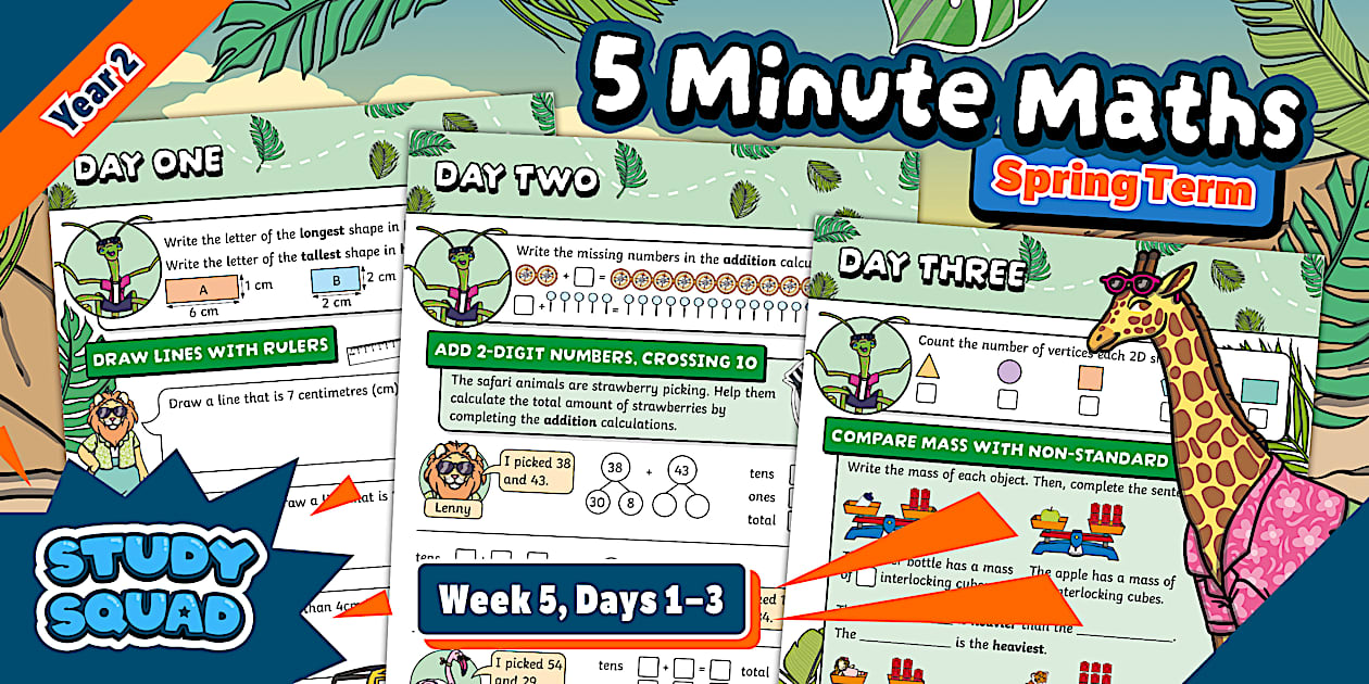 👉 Study Squad 5 Minute Maths - Year 2 Spring - Week 5 Days 1-3