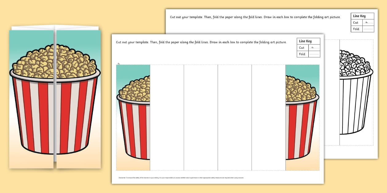 Popcorn Box Folding Art Template (teacher made) - Twinkl