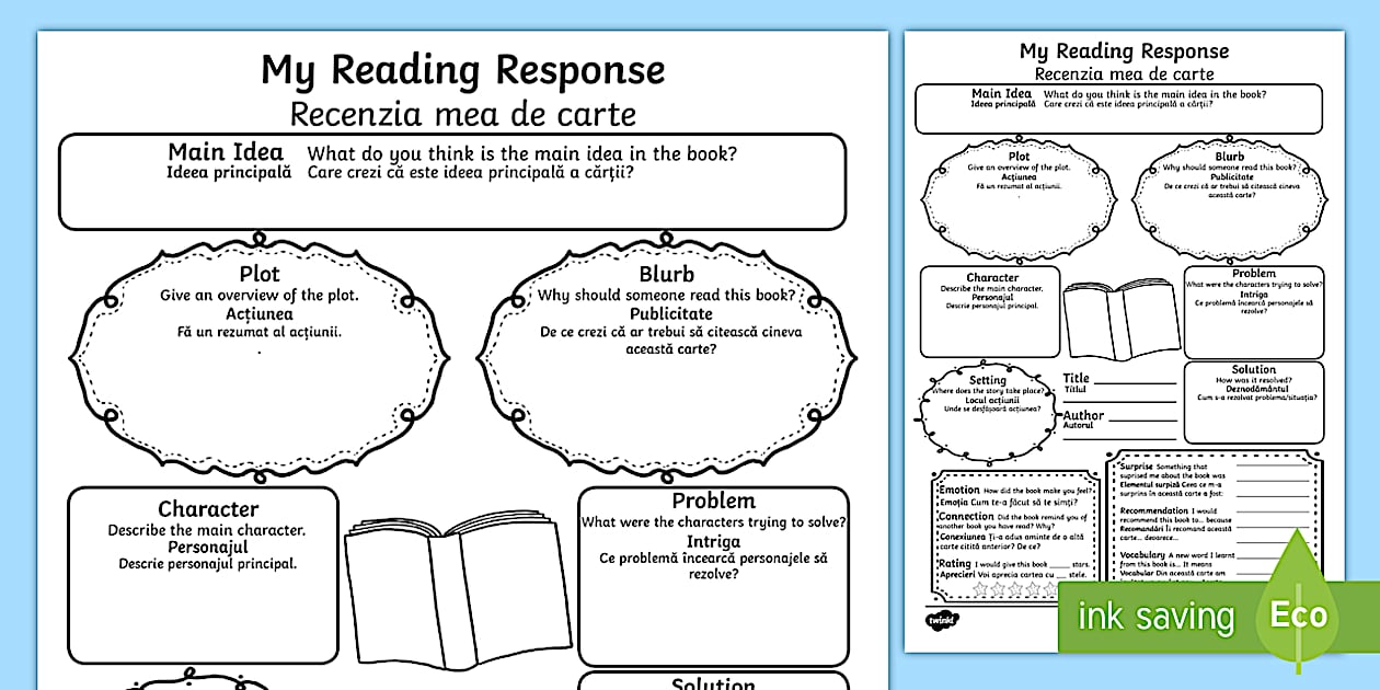 Reading Response Graphic Organiser Worksheet English/Romanian - Reading