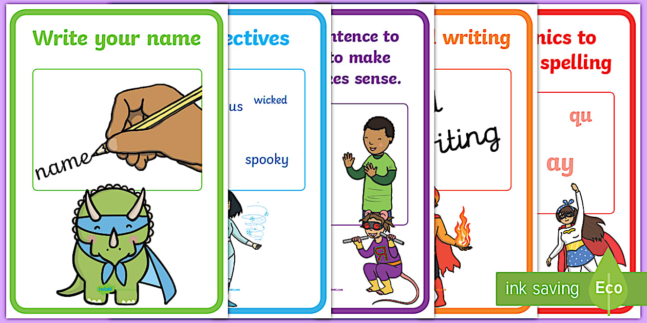 Superhero Themed Writing Targets Display Posters - Twinkl