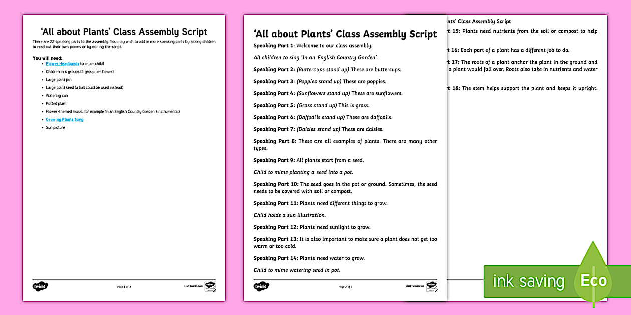 Editable KS1 All about Plants Class Assembly Script - Twinkl
