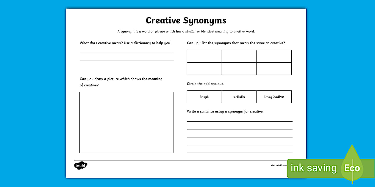 Creative Synonyms Worksheet (teacher made) - Twinkl
