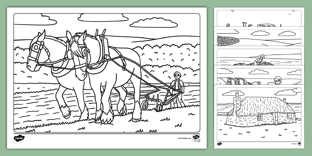 Scottish Farming in the past Colouring Sheets (Teacher-Made)