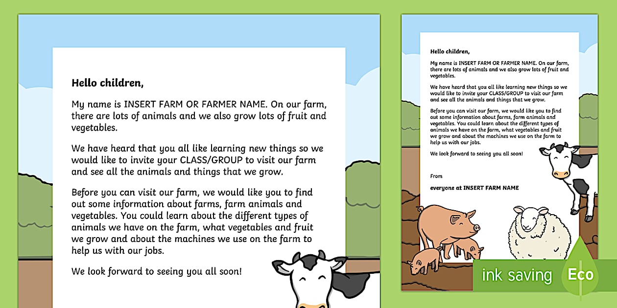 Topic Starter Farm Visit Editable Letter (teacher made)