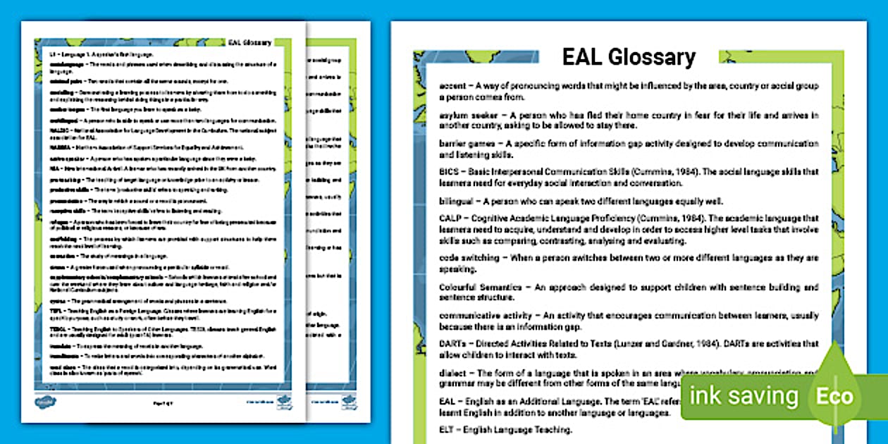 Editable EAL Glossary (teacher made) - Twinkl