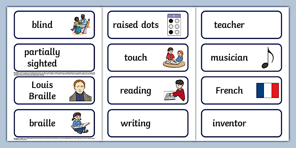 Louis Braille Word Cards - KS1 - Twinkl