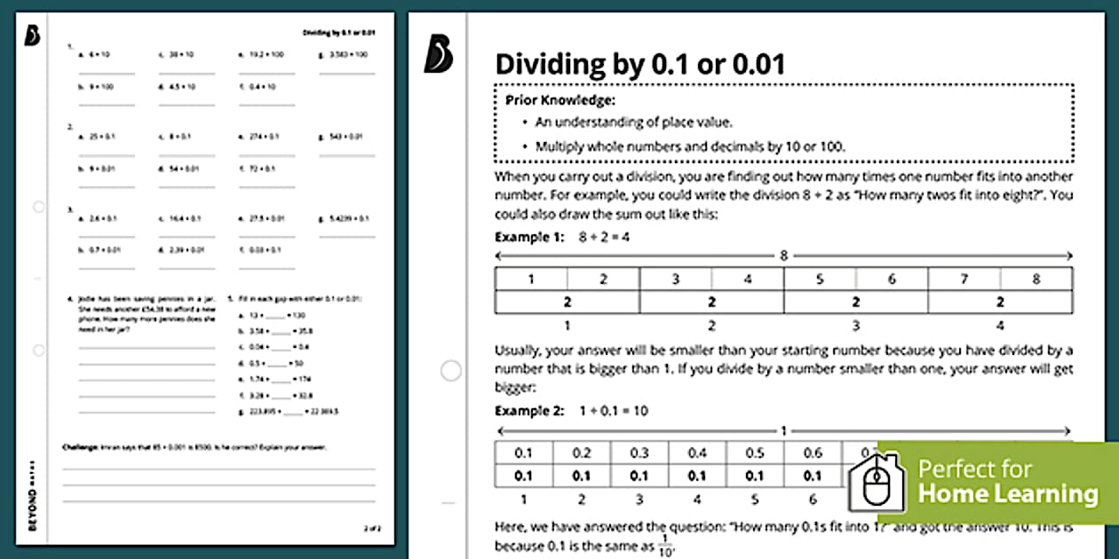 👉 Dividing by 0.1 and 0.01 Worksheet | KS3 Maths | Beyond