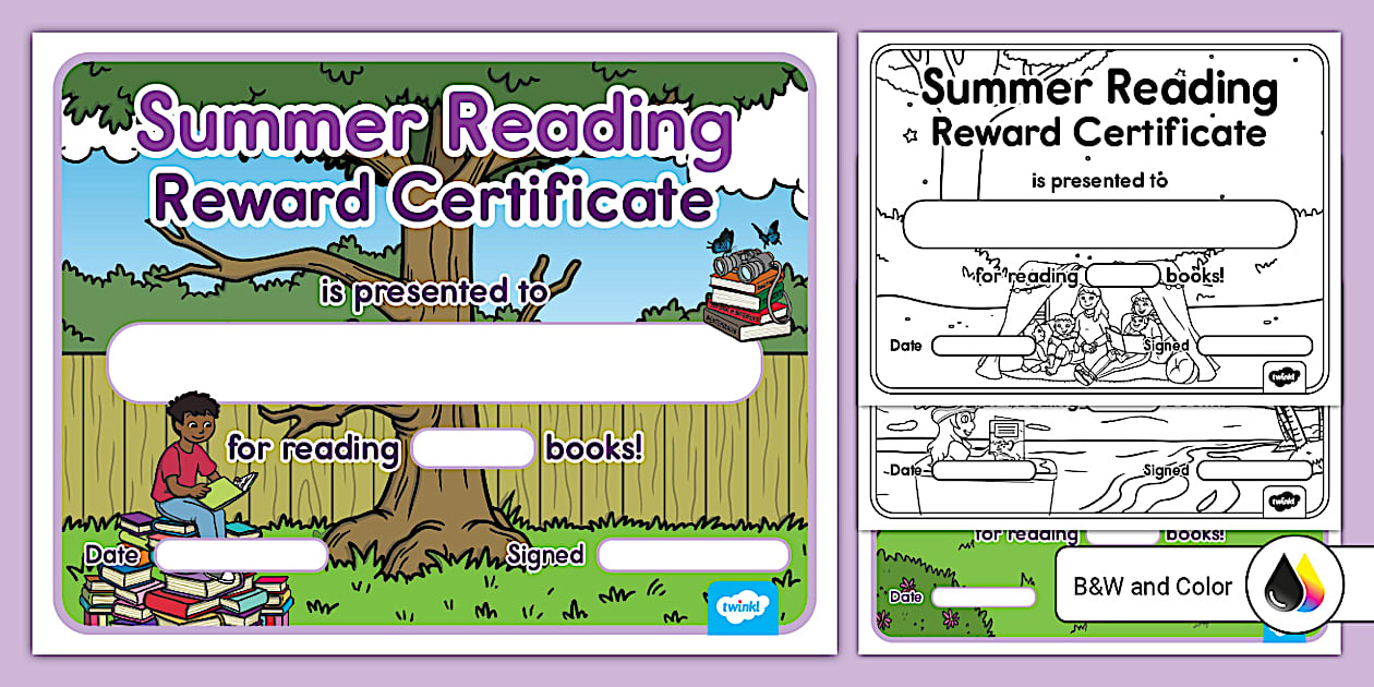 Summer Reading Reward Certificates for K-2nd Grade - Twinkl