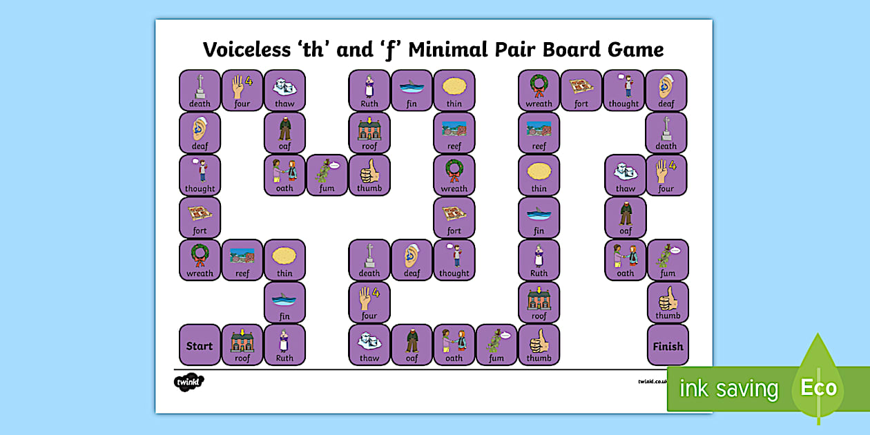 Editable Voiceless 'th' and 'f' Minimal Pair Board Game
