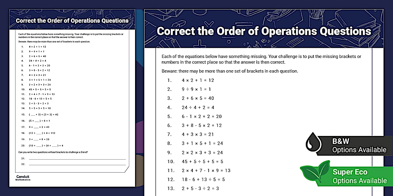 Correct the Order of Operations Questions (teacher made)