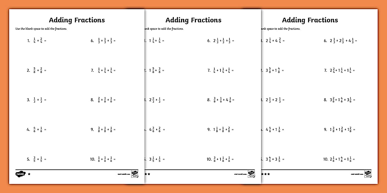 Adding Fractions with Like Denominators Differentiated