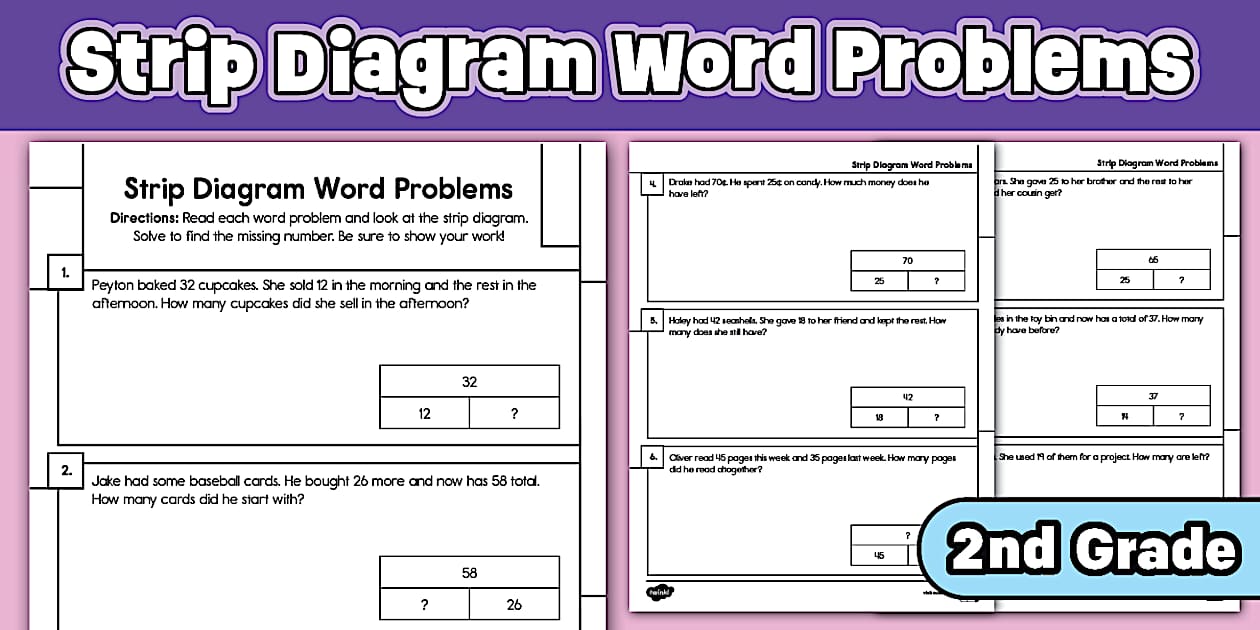 Two-Digit Addition & Subtraction Strip Diagram Word Problems