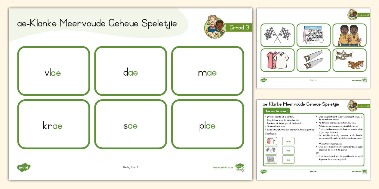 Graad 3 Klanke Meervoude ae Drukbare Speletjie - Twinkl
