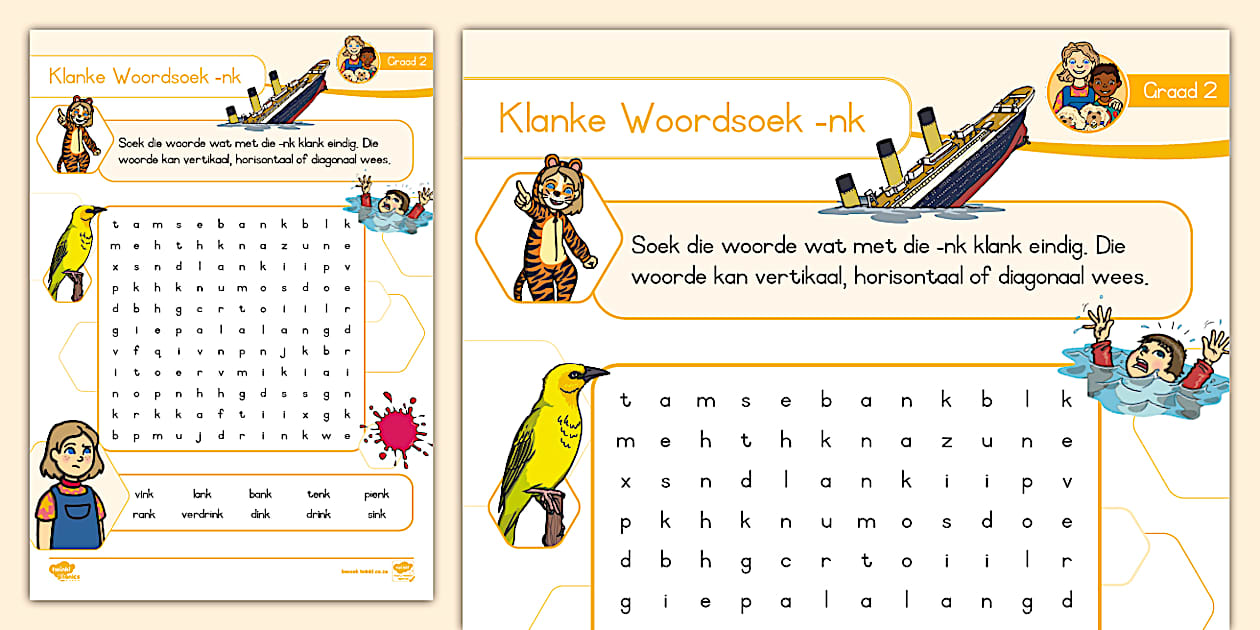 Graad 2 Klanke Woordsoek -nk (Hecho por educadores) - Twinkl