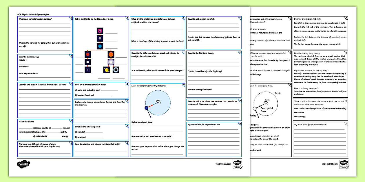 AQA Physics (Separate) Space Revision Activity Mat | Beyond