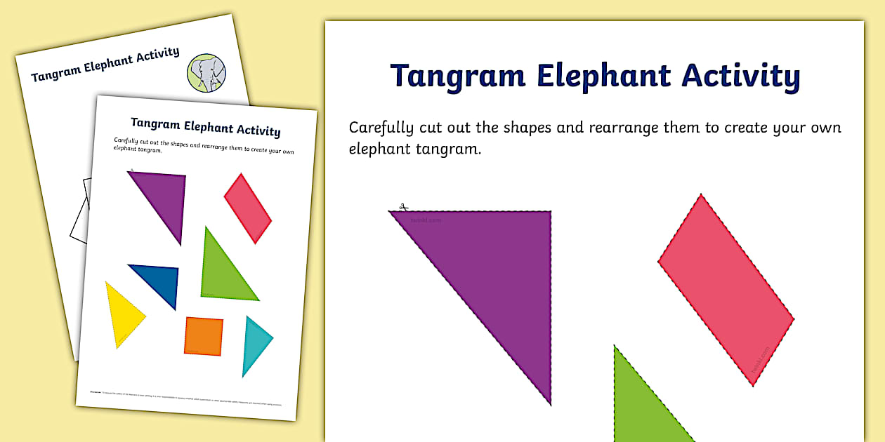 👉 Elephant Tangram Puzzle Activity - Twinkl