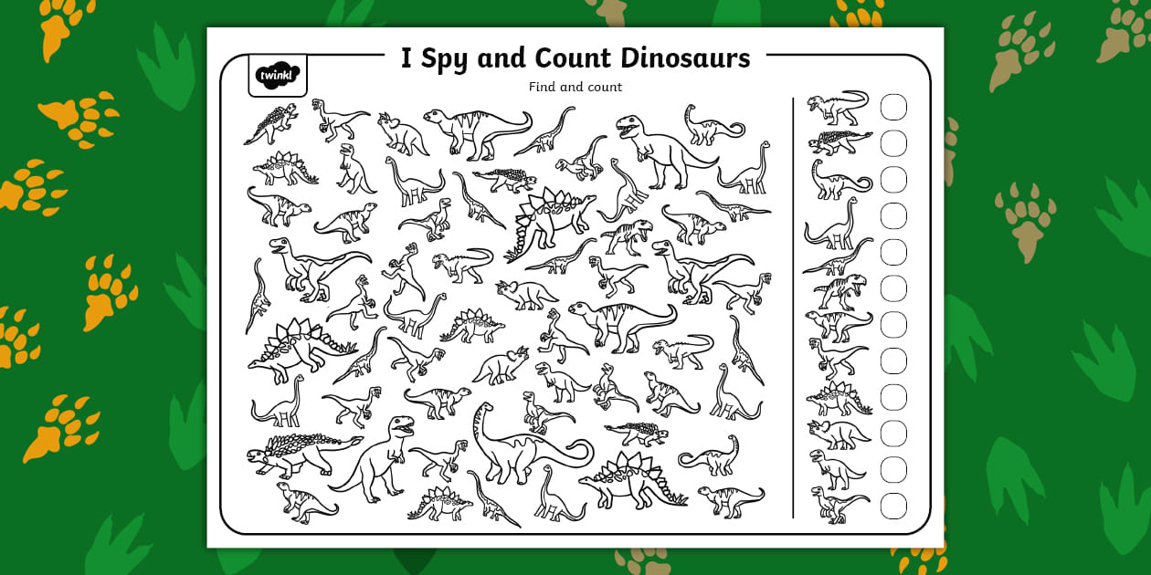 I Spy and Count Dinosaurs Colouring Page - Twinkl