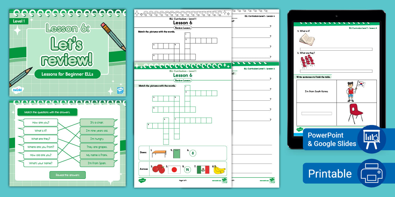 ELL Curriculum: Level 1, Lesson 6 Lesson Pack (teacher made)