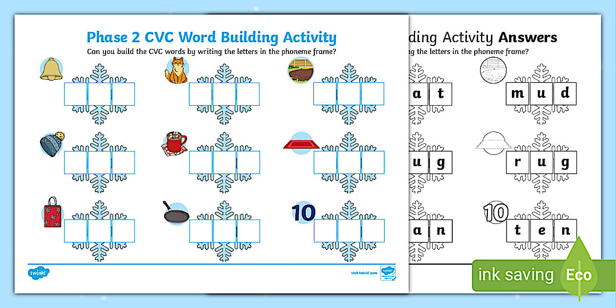 Winter Phase 2 CVC Word Building Activity (teacher made)