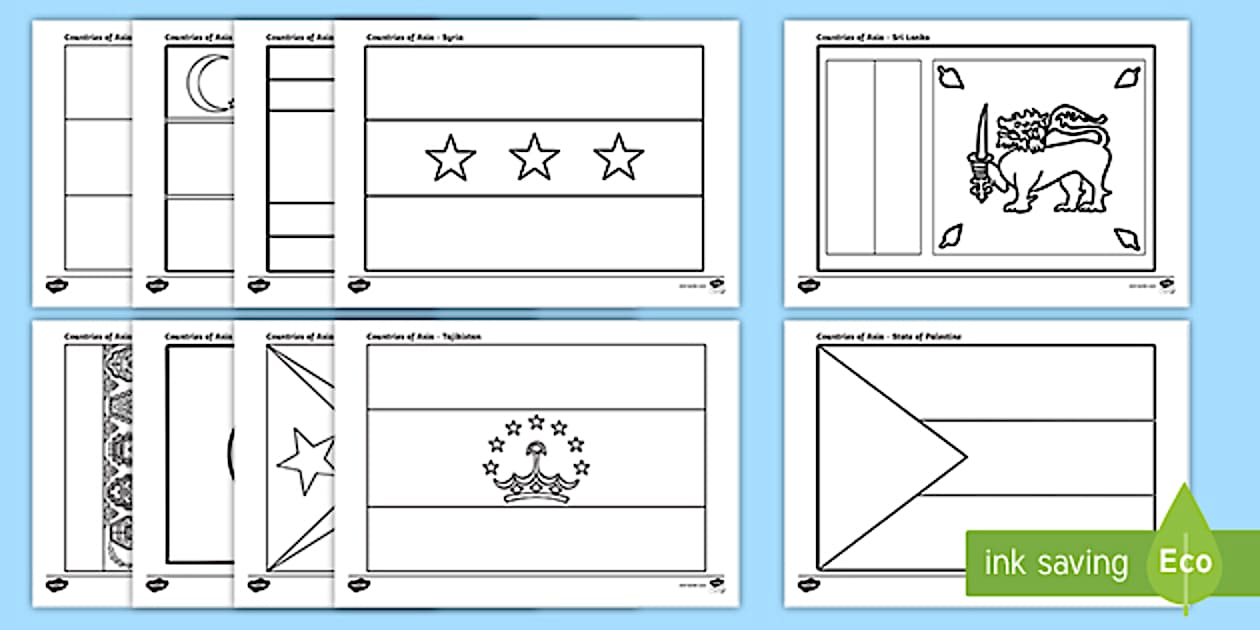 Countries of Asia (Flags) Colouring Pages (teacher made)