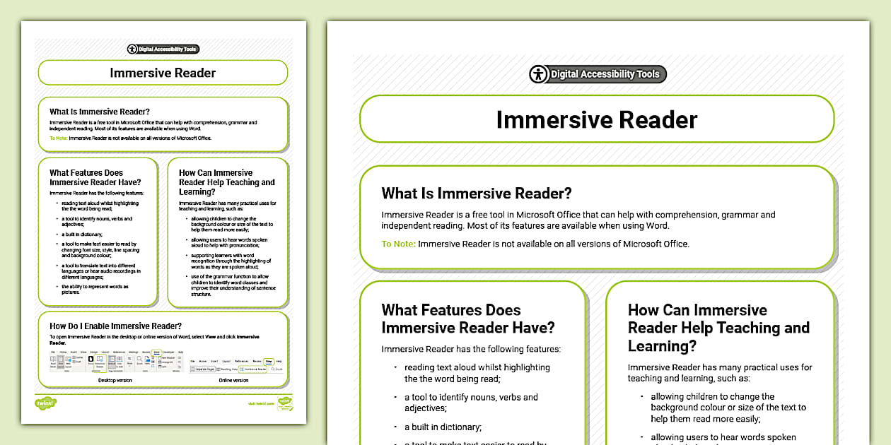 Immersive Reader Digital Accessibility Tool Information Sheet