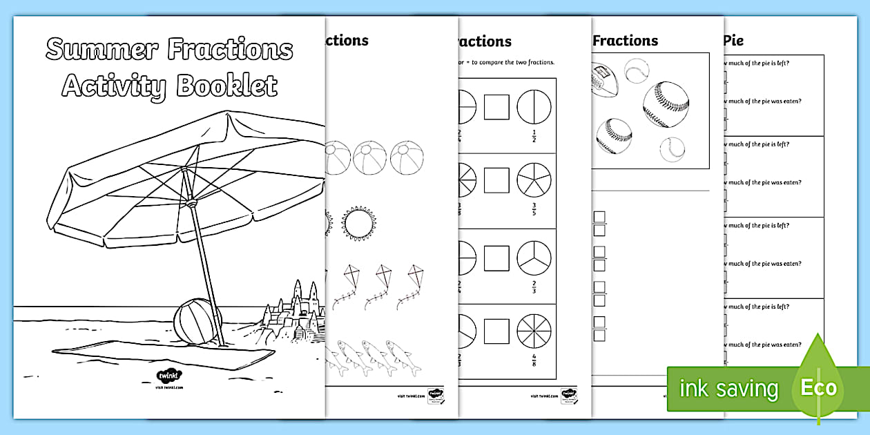 Summer Fractions Activity Booklet for 3rd-5th Grade - Twinkl