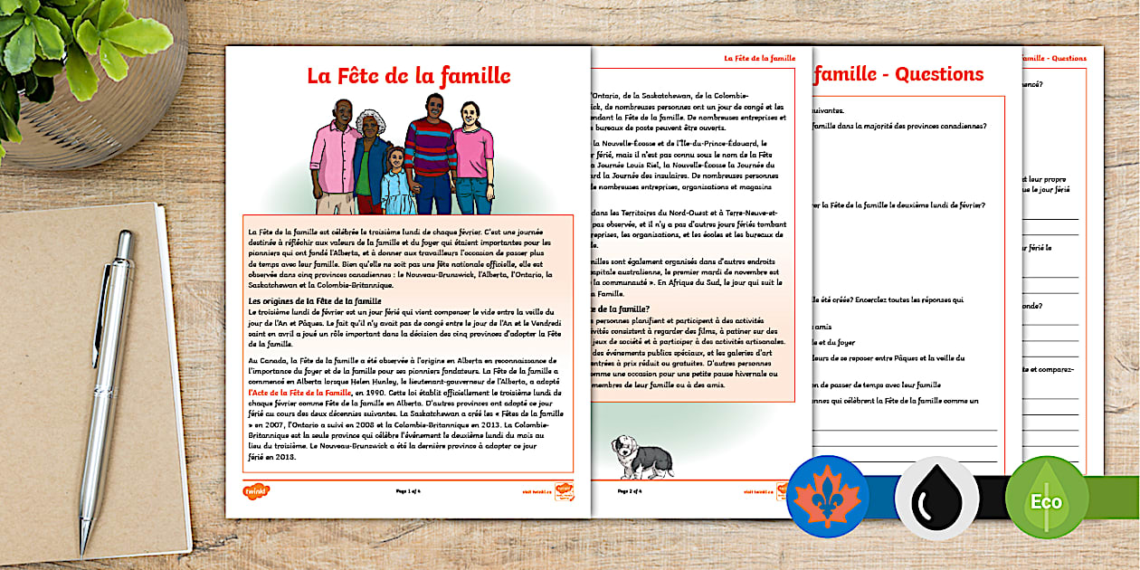 Compréhension de lecture sur la Journée de la Famille | Twinkl