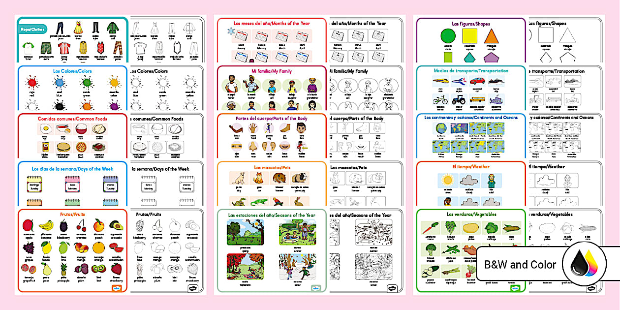 * NEW * Spanish/English Basic Vocabulary Word Mat Pack | Twinkl USA