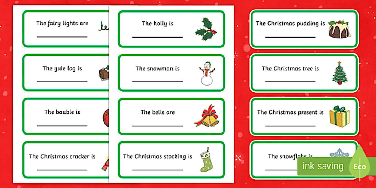 Editable Christmas Themed Fill in the Adjective Word Cards