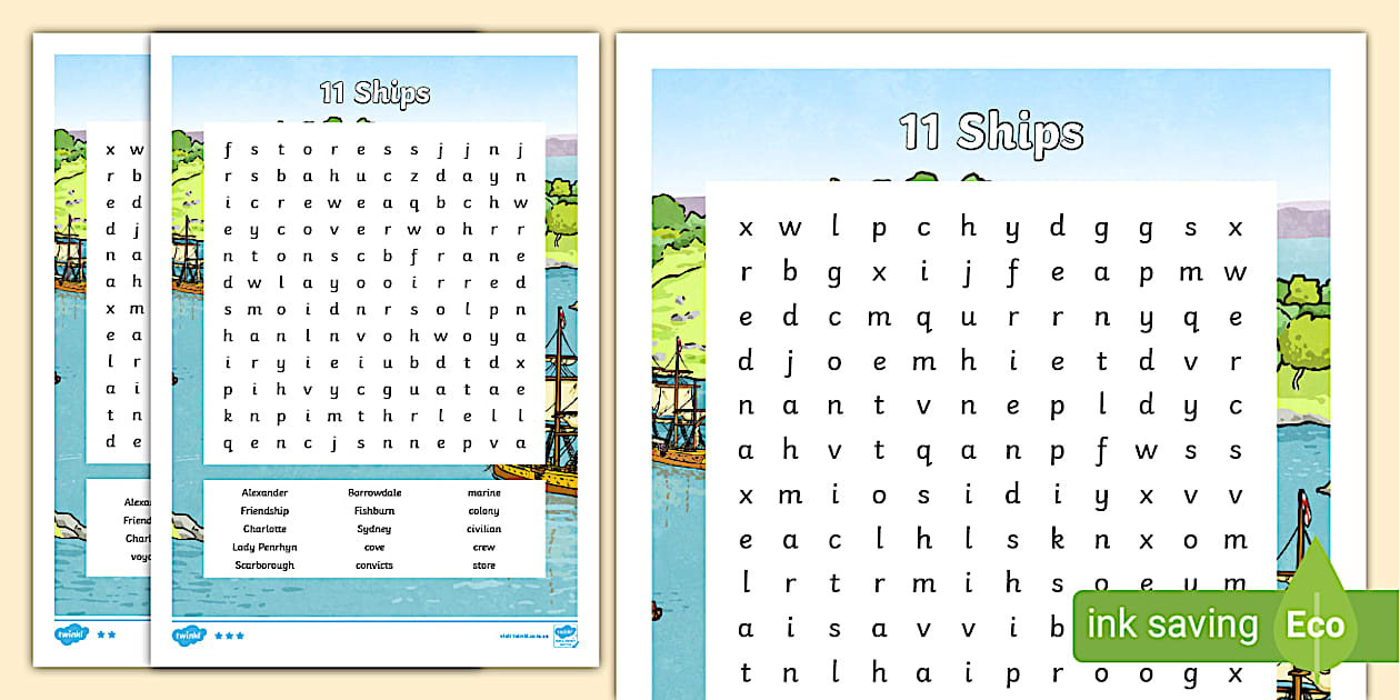 The First Fleet 11 Ships Word Search (Teacher-Made) - Twinkl