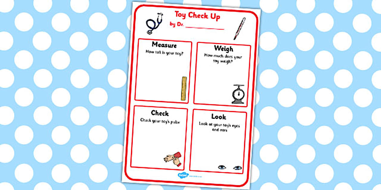 Black and White Toy Check Up Role Play Template - Twinkl