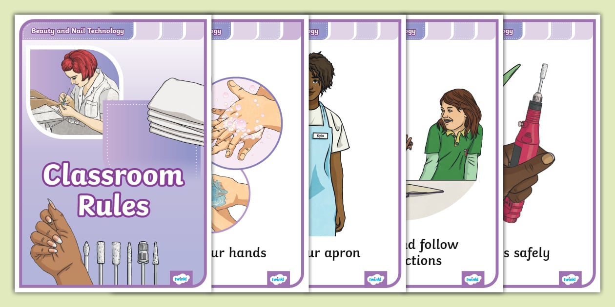 Beauty and Nail Technology: Classroom Rules Posters - Twinkl
