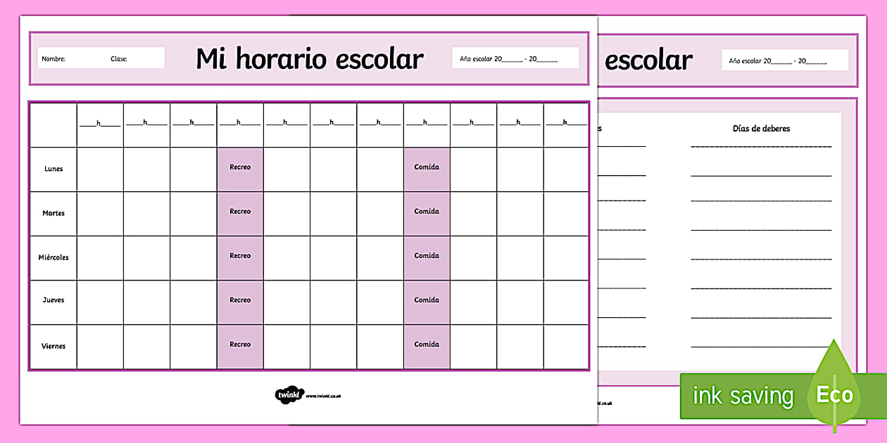 School Timetable Template Spanish (teacher made) - Twinkl