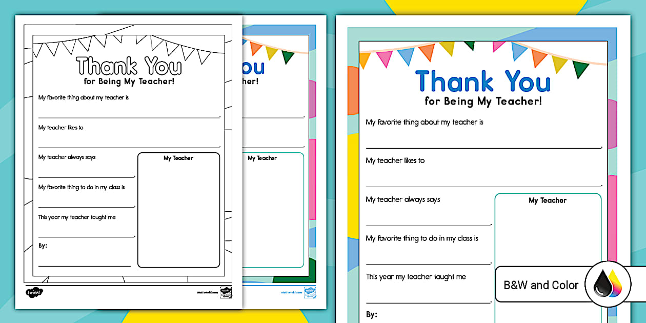 Thank You Teacher Worksheet PDF for K-2nd Grade | Twinkl USA