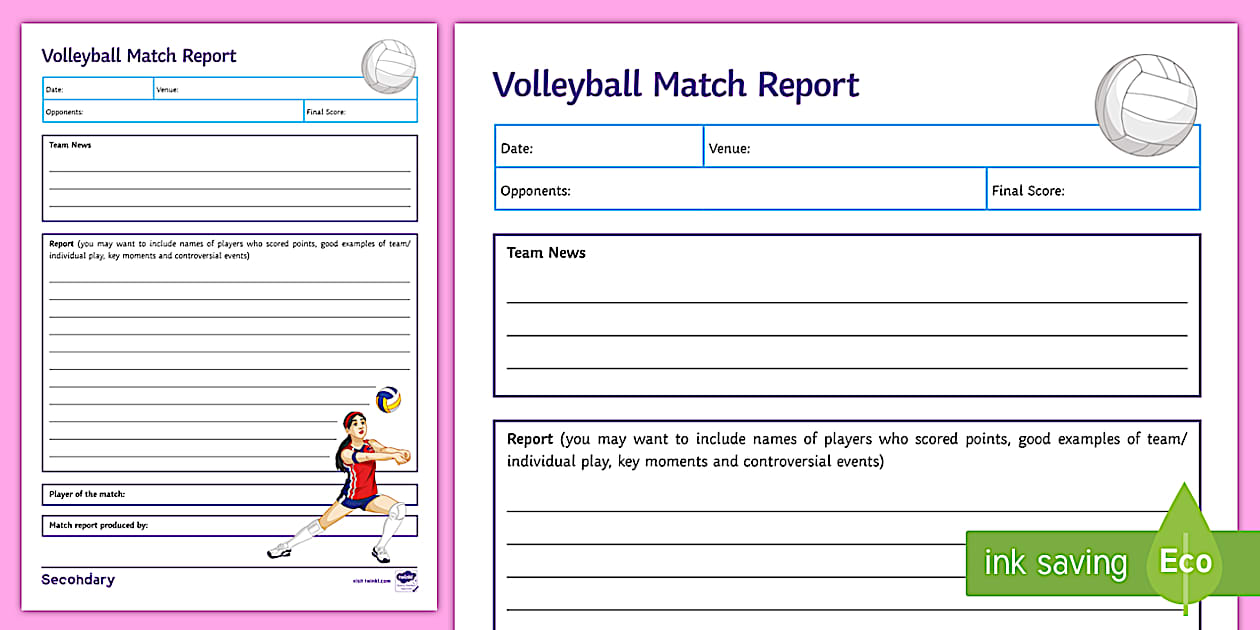 Volleyball: Match Report Worksheet / Worksheet - Twinkl