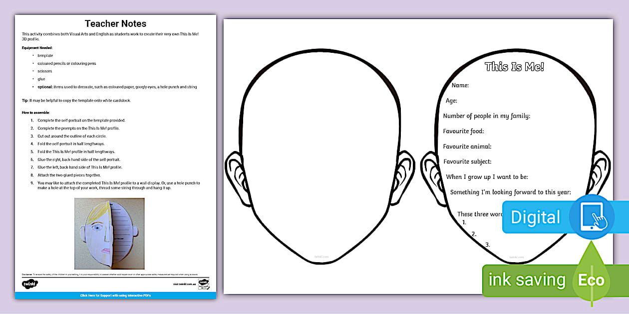 This Is Me! 3D Face Writing Activity (teacher made) - Twinkl