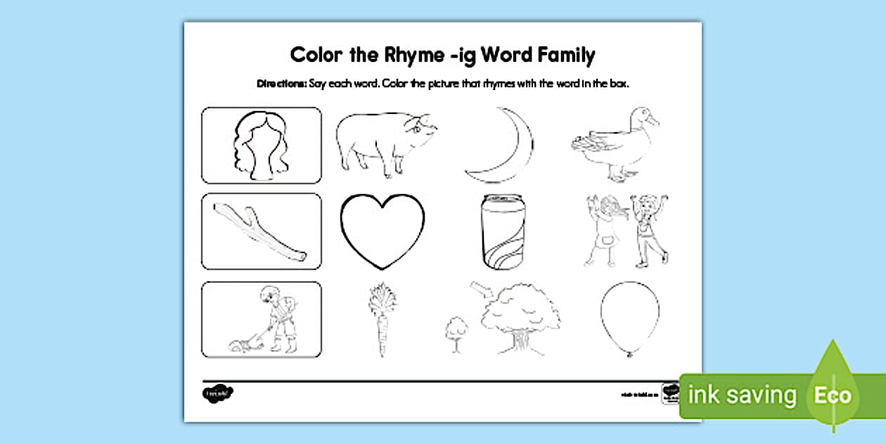 Color the Rhyme -ig Word Family Worksheet (teacher made)
