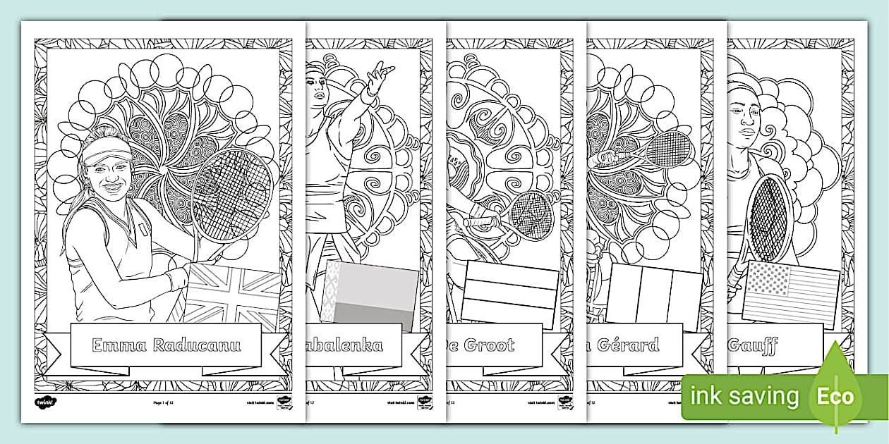 Wimbledon Tennis Stars Mindfulness Colouring Posters