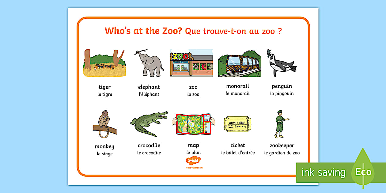 Who's at the Zoo? Word Mat English/French
