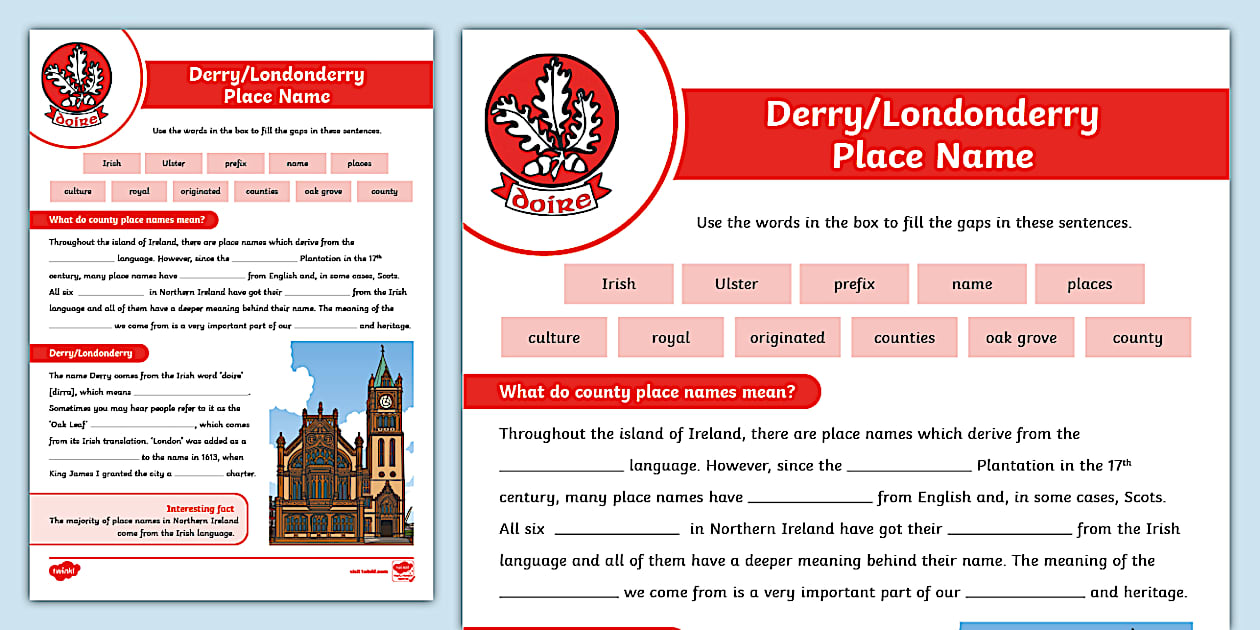 Derry/Londonderry Place Name Cloze Procedure - Twinkl