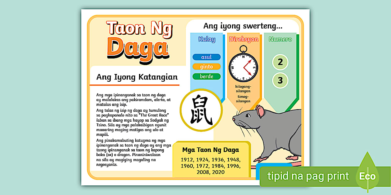 Taon Ng Daga Sodyak Ng Tsino Poster | Twinkl (teacher made)