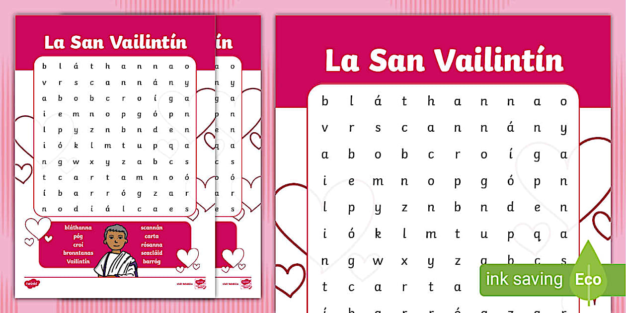 Valentine's Day Word Search (Gaeilge). (teacher made)