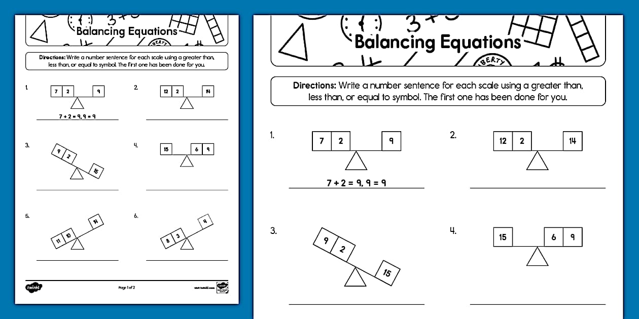 Second Grade Balancing Equations Worksheet (professor feito)