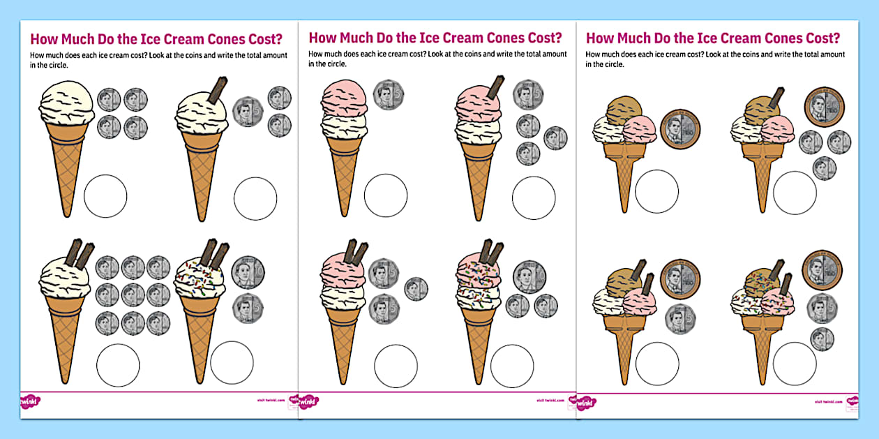 Ice Cream Counting Money Worksheet | Philippine Peso | Twinkl Philippines